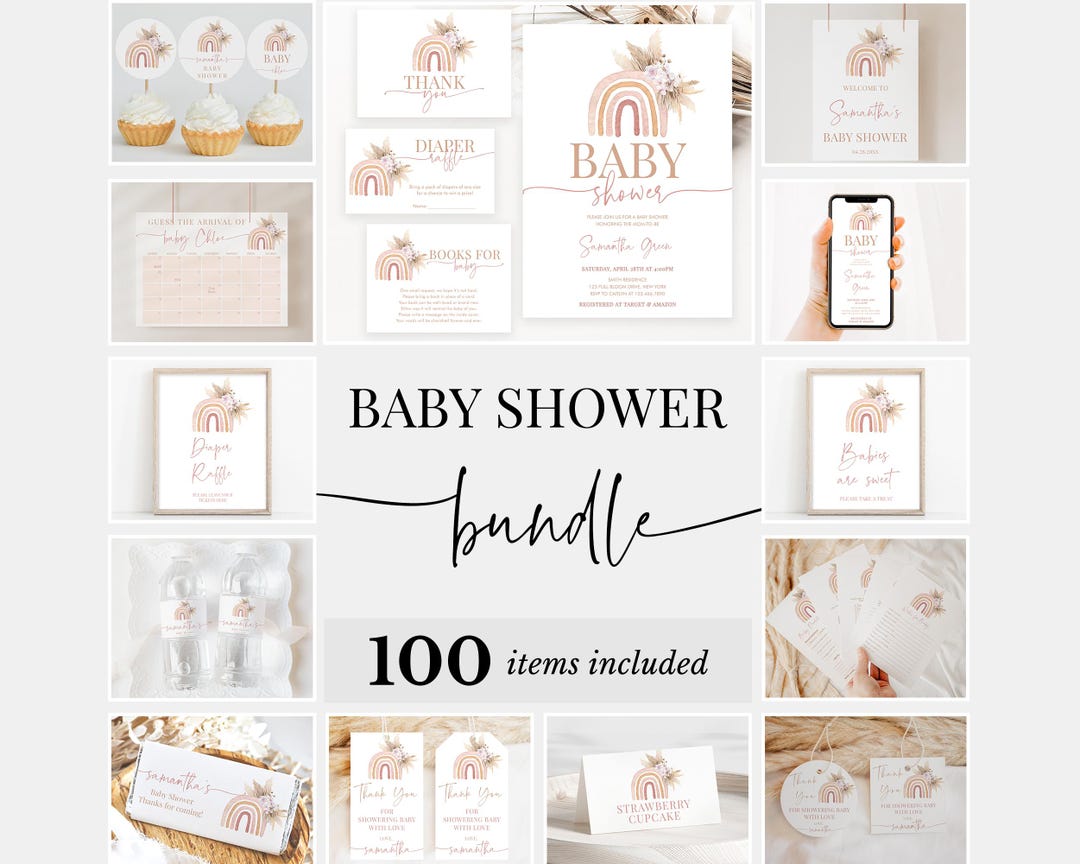 Editable Boho Rainbow Baby Shower Bundle, Rustic Rainbow Game Pack ...