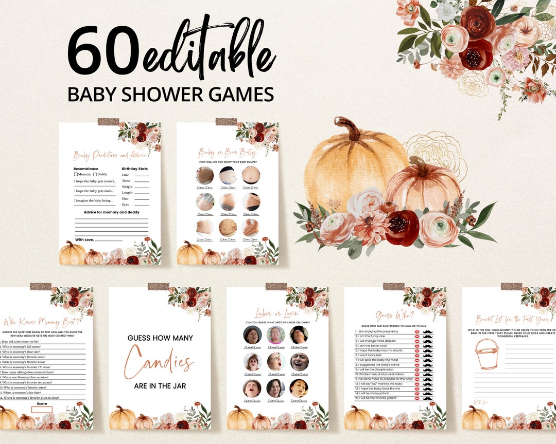 Editable Pumpkin Baby Shower Game Bundle, Marsala Fall Baby Shower Game ...