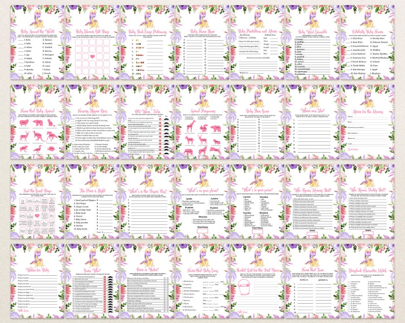 Editable Girl Dinosaur Baby Shower Game Bundle Purple Pink - Etsy