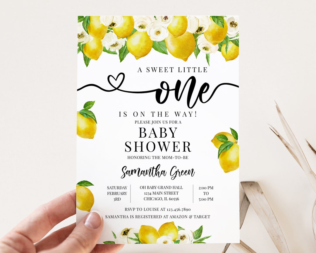 Editable Lemon Baby Shower Invitation, Sweet Little One Baby Shower ...