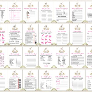 Editable Floral Rabbit Baby Shower Game Bundle, Pink Rabbit Baby Shower ...