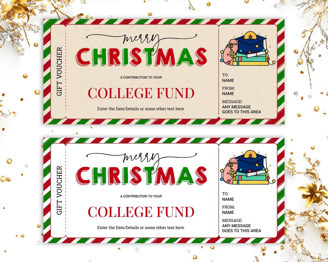 Editable Christmas College Fund Gift Voucher, Tuition Gift Ticket ...