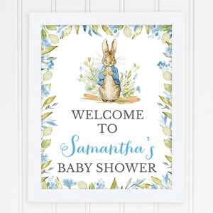 Editable Peter Rabbit Baby Shower Welcome Sign,blue Peter Rabbit ...