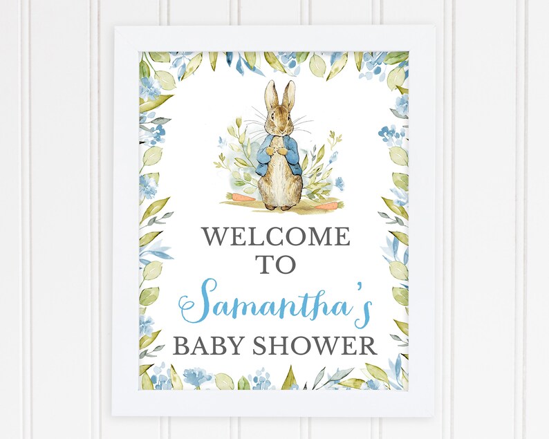 Editable Peter Rabbit Baby Shower Welcome Sign,blue Peter Rabbit ...