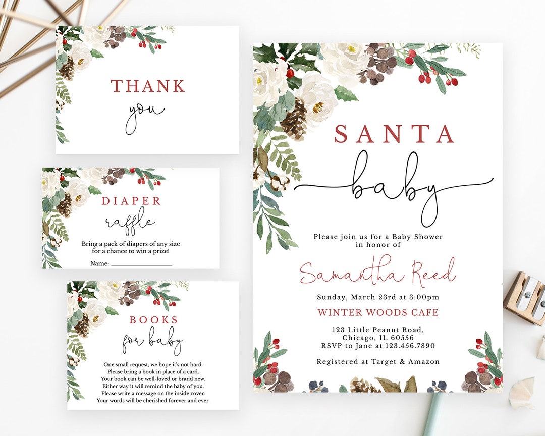 Editable Santa Baby Christmas Baby Shower Invitation Bundle - Etsy