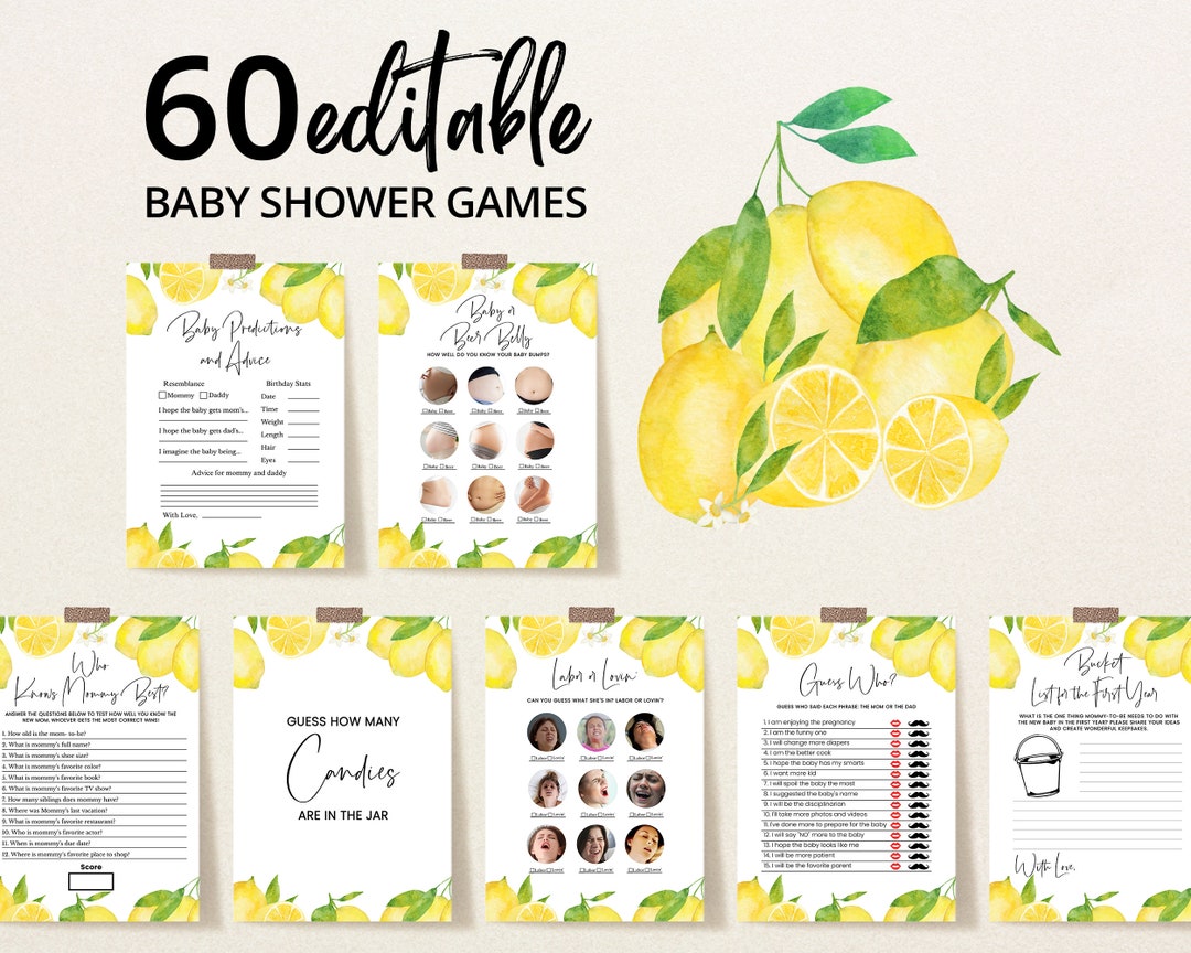 Editable Lemon Baby Shower Games Bundle, Lemon Gender Neutral Baby ...