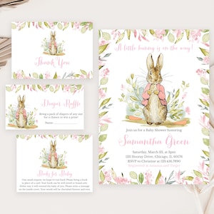 Editable Peter Rabbit Baby Shower Invitation Bundle, Pink Peter Rabbit ...