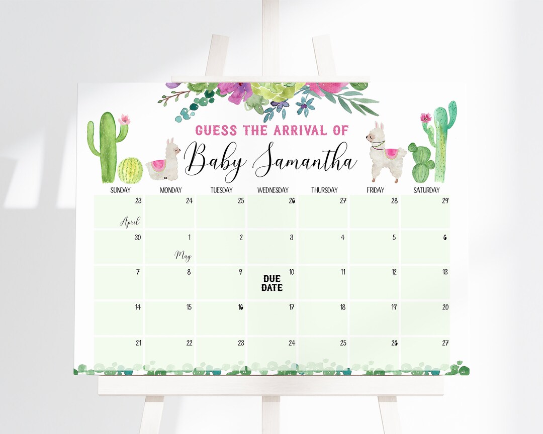 Editable Llama Baby Shower Guess Baby's Arrival, Cactus Llama Baby ...