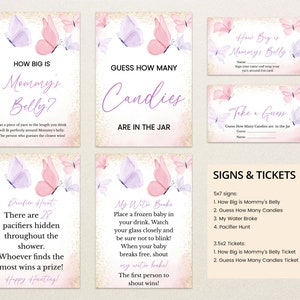 Editable Pink Purple Butterfly Baby Shower Game Bundle, Pastel Girl ...