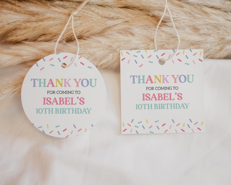 Editable Rainbow Sweets Sprinkles Birthday Favor Tag, Confetti Pastel ...