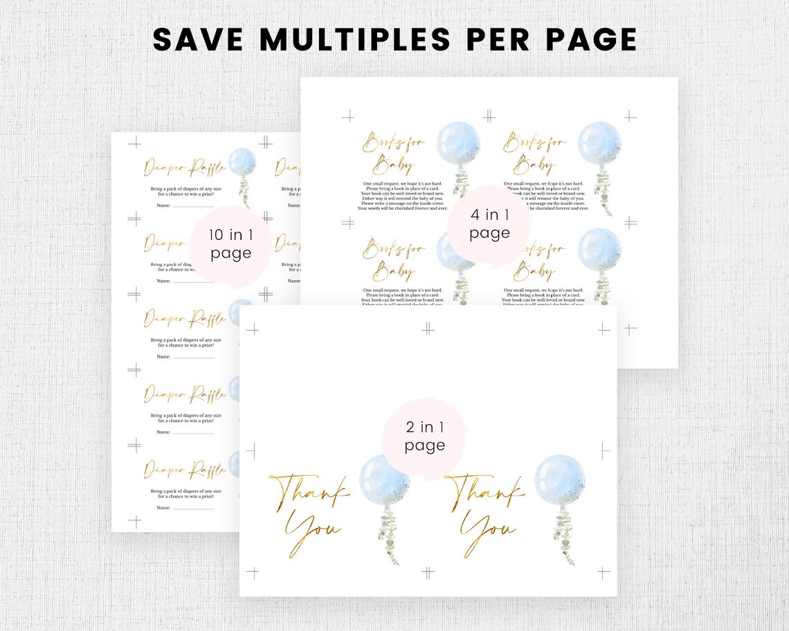 Editable Oh Boy Baby Shower Invitation Bundle, Blue Balloon Baby Shower ...