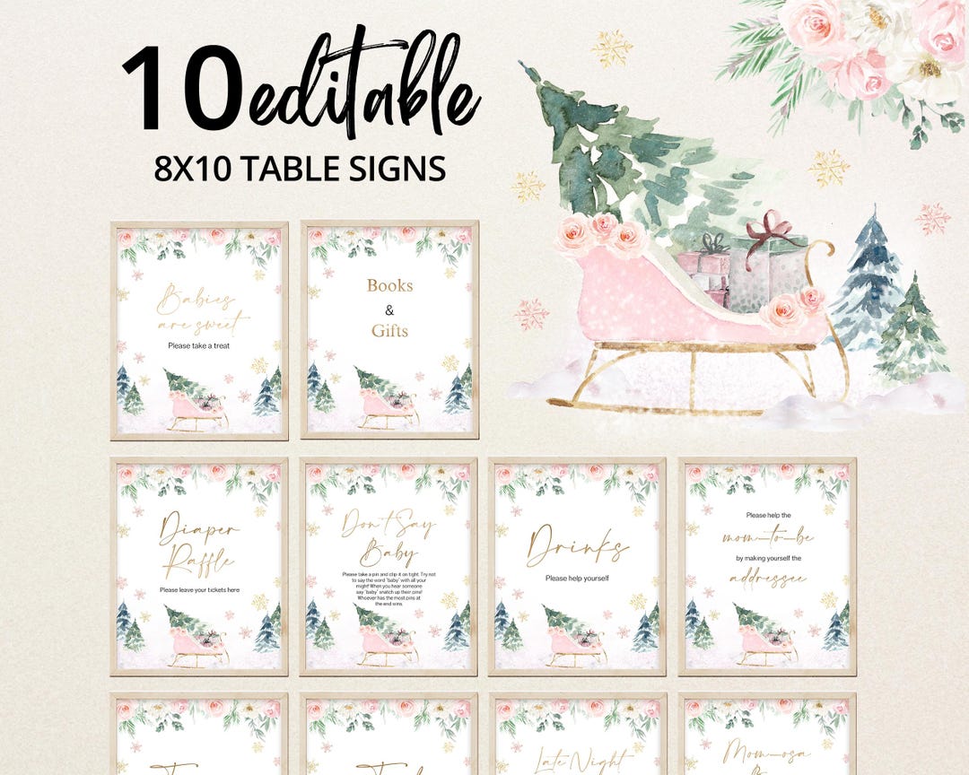 Editable Pink Baby It's Cold Outside Baby Shower Table Sign, Girl ...