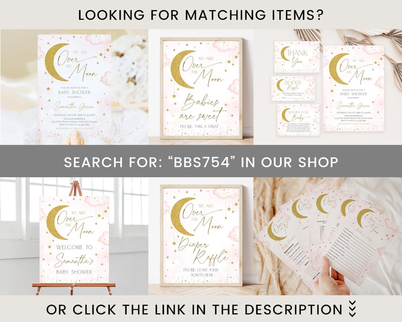 Editable Pink We Are Over the Moon Baby Shower Welcome Sign, Twinkle ...