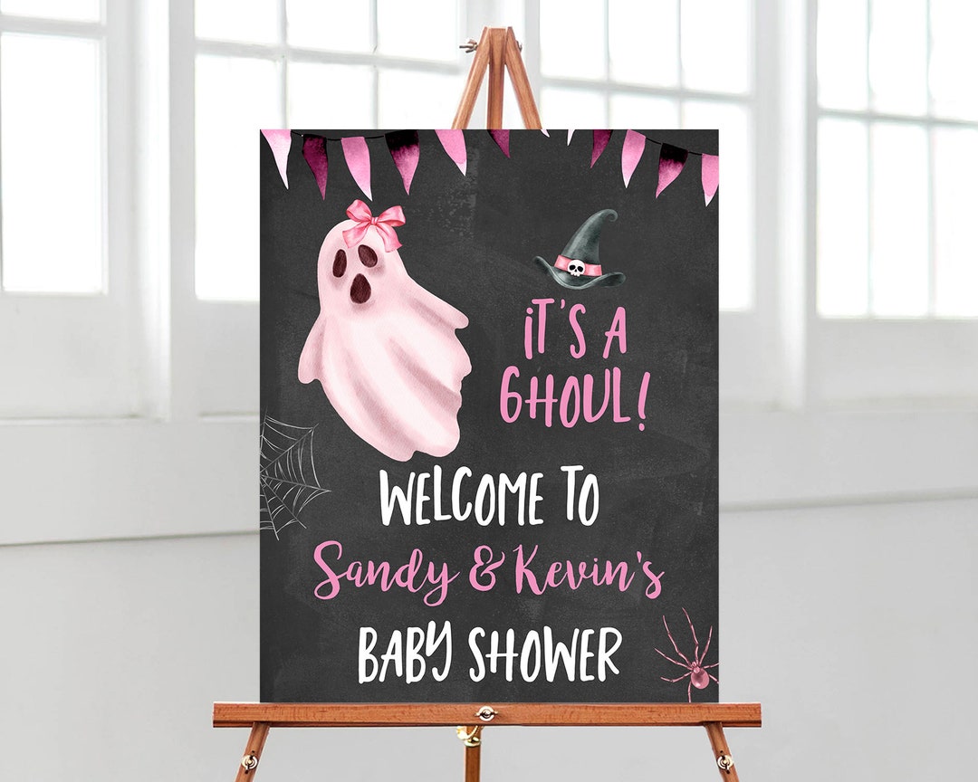 Editable Oh Sheet It's a Ghoul Baby Shower Welcome Sign, Pink Halloween ...