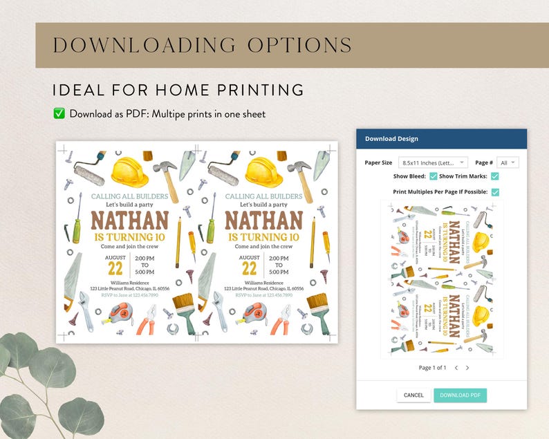 Editable Construction Tools Birthday Invitation, Handyman Builders Boy ...