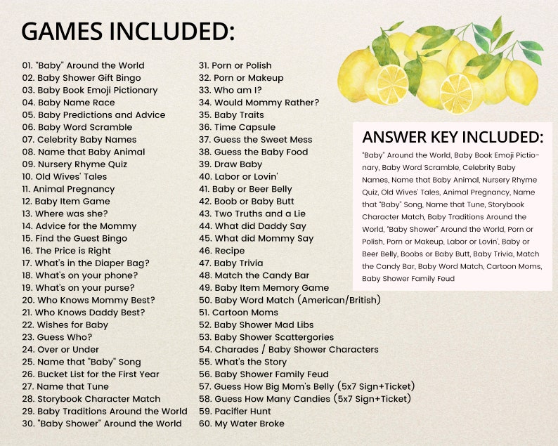 Editable Lemon Baby Shower Games Bundle Lemon Gender Neutral - Etsy