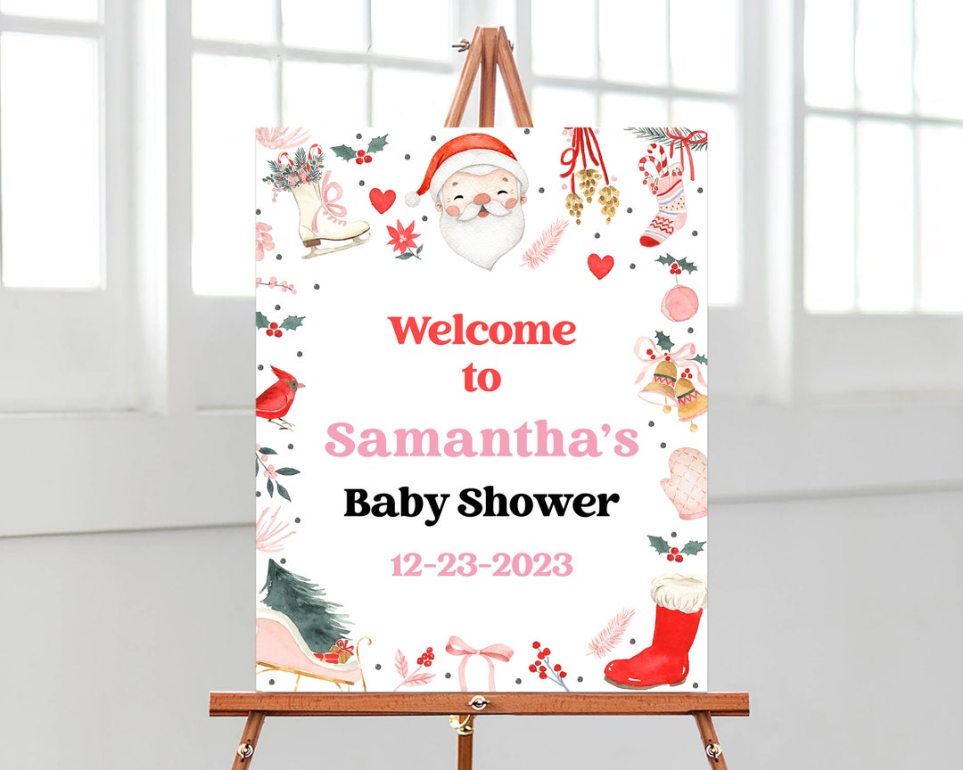 Editable Santa Baby Baby Shower Welcome Sign, Girl Christmas Baby ...