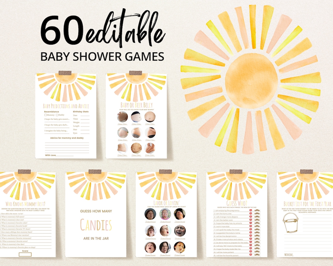 Editable Sunshine Baby Shower Game Bundle A Little Ray of - Etsy