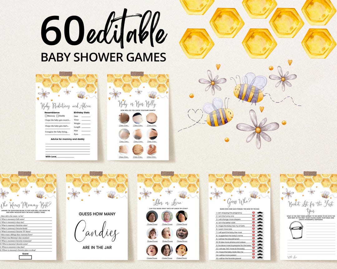 Editable Honey Bee Baby Shower Game Bundle, Sweet as Can Bee Baby ...