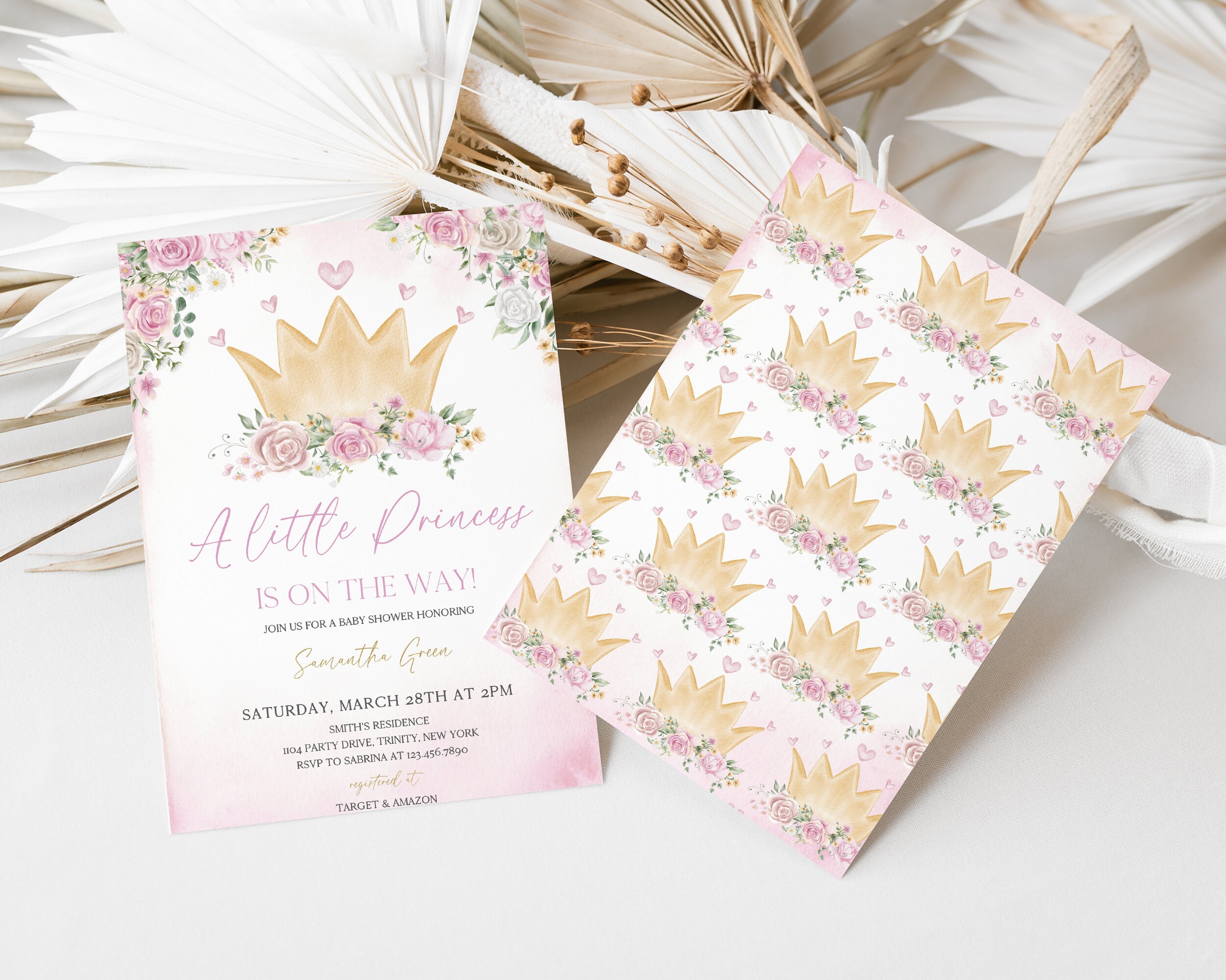 Editable Little Princess Baby Shower Invitation, Floral Princess Baby ...