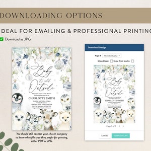 Editable Winter Arctic Animals Baby Shower Invitation Bundle, Greenery ...