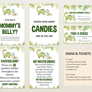 Editable Dinosaur Baby Shower Game Bundle, Boho Greenery Dinosaur Baby ...