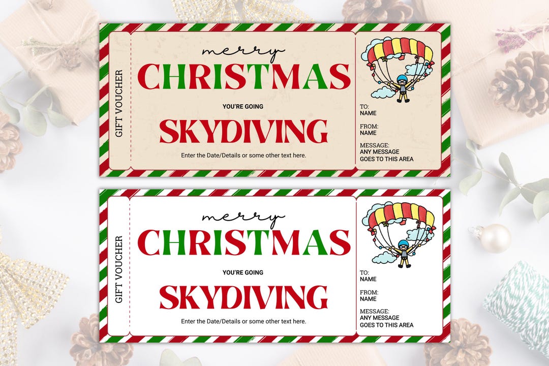 Editable Christmas Skydiving Ticket Gift Voucher, Skydiving Ticket Gift ...