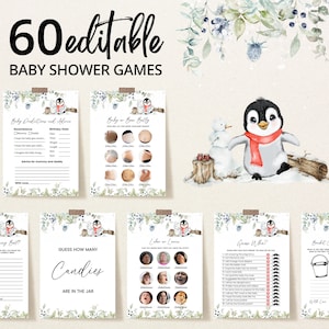 Editable Winter Penguin Baby Shower Game Bundle, Gender Neutral Penguin ...