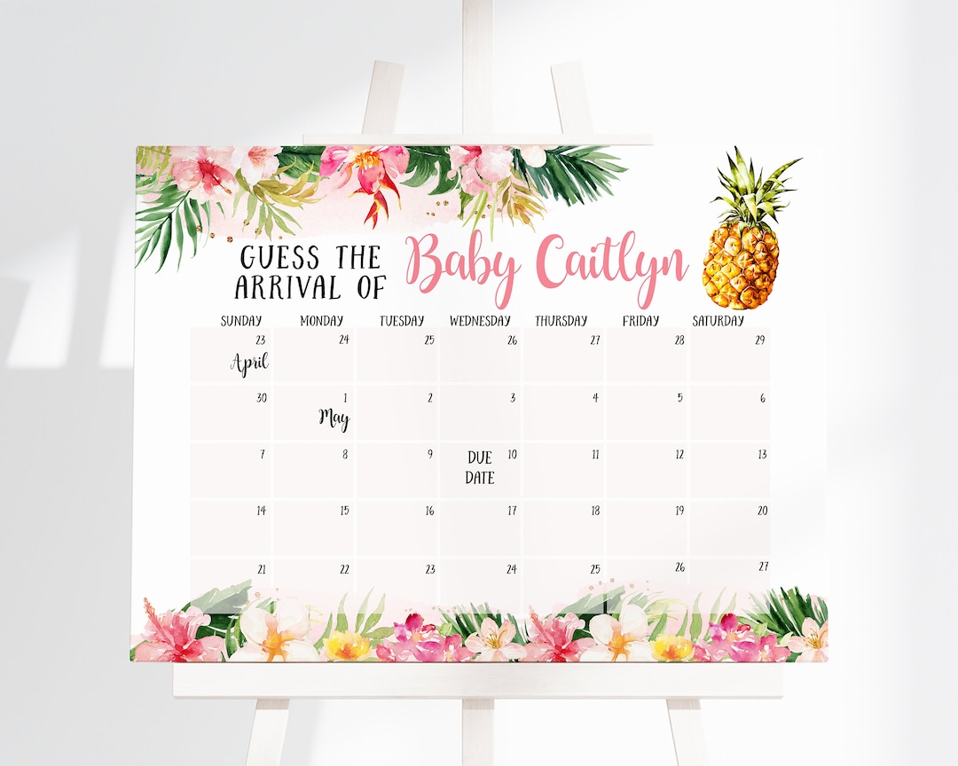Editable Girl Pineapple Baby Shower Guess Baby's Arrival, Tropical ...