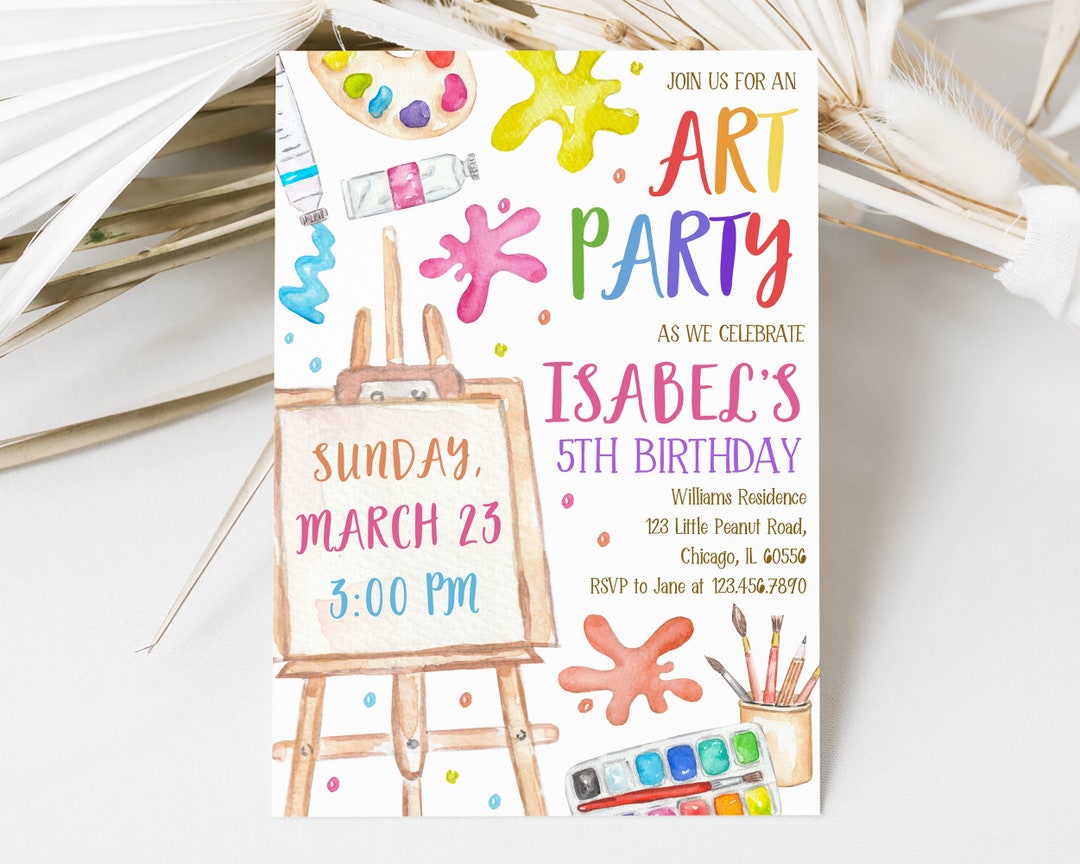 Editable Art Birthday Party Invitation, Art in Party Birthday Party ...