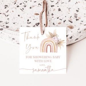 Editable Boho Rainbow Baby Shower Favor Tag, Rustic Rainbow Baby Shower ...