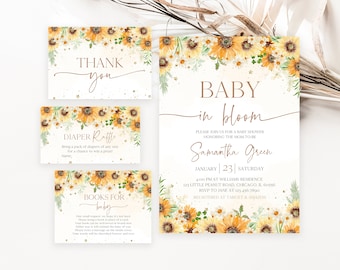 Sunflower Baby Shower Invitation Template, Girl Rustic Sunflower Baby ...