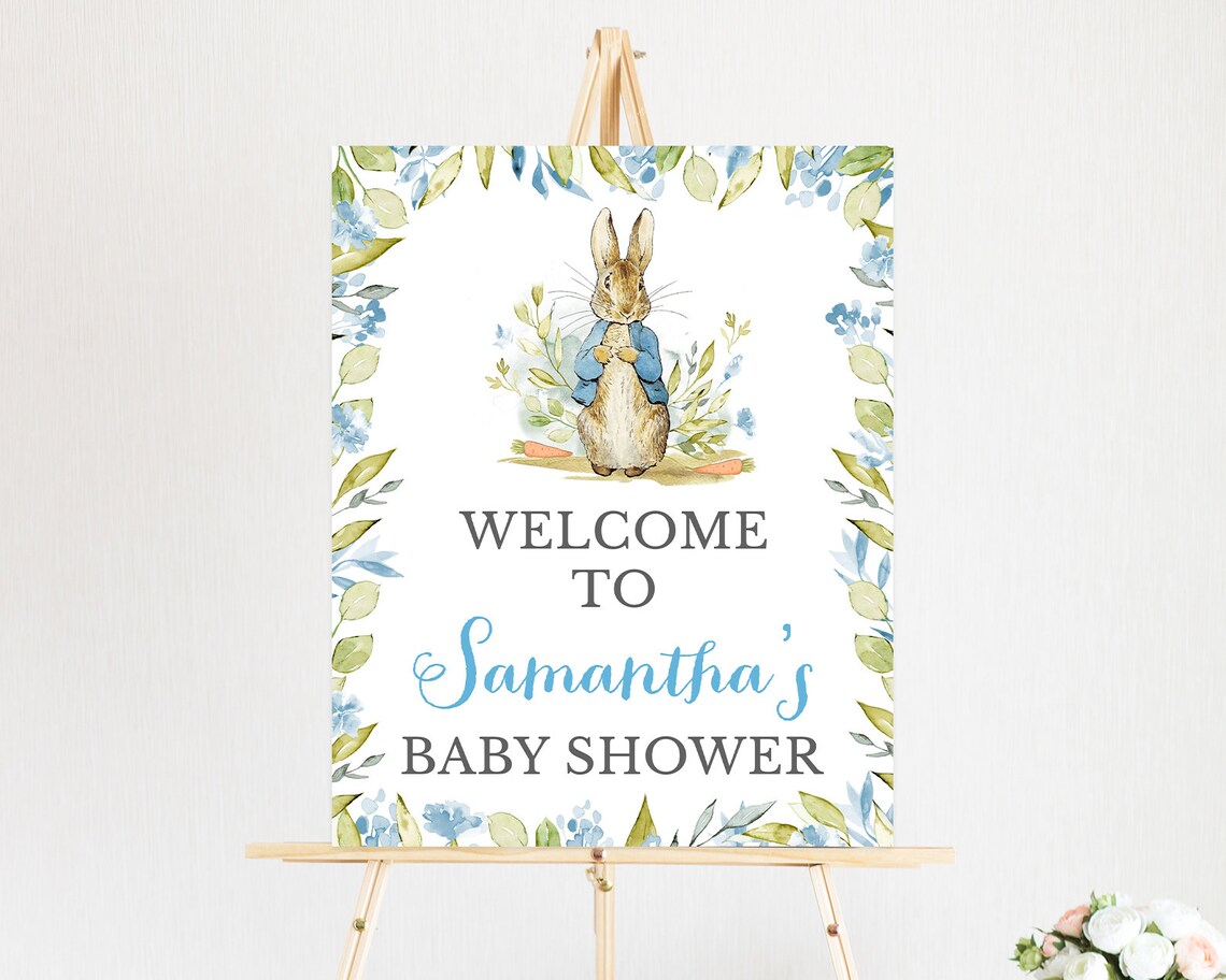 Editable Peter Rabbit Baby Shower Welcome Signblue Peter - Etsy
