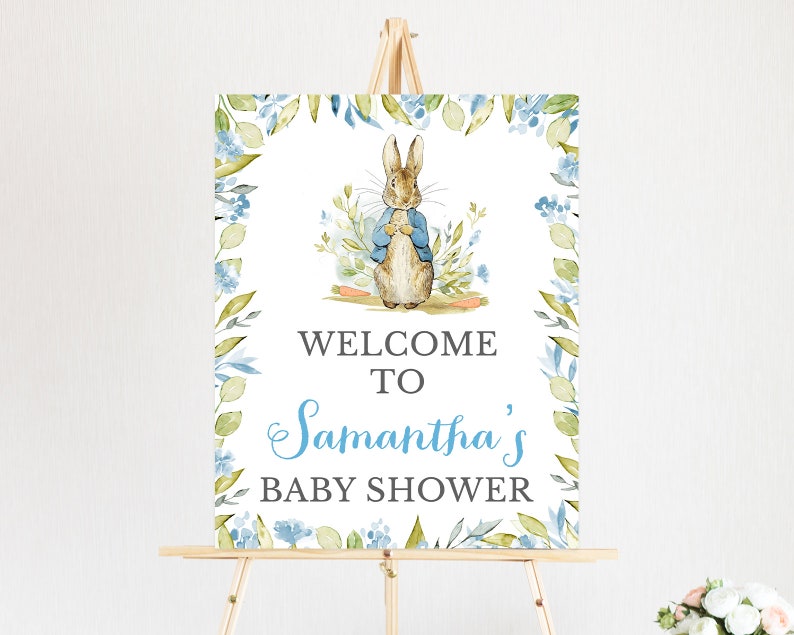 Editable Peter Rabbit Baby Shower Welcome Signblue Peter - Etsy
