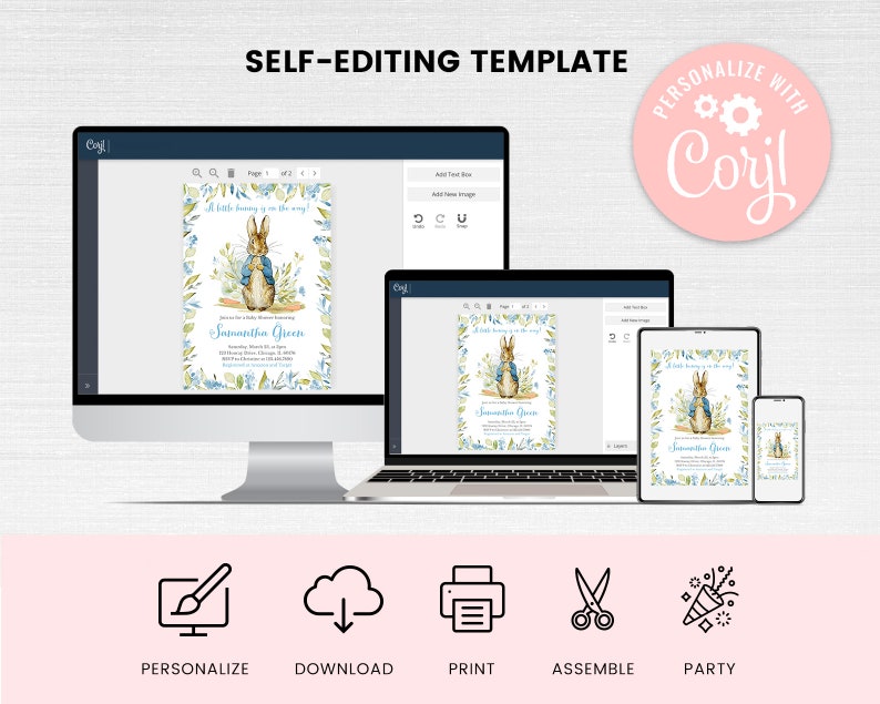 Editable Peter Rabbit Baby Shower Invitation Bundle Blue - Etsy