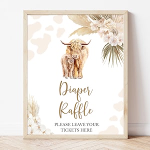Diaper Raffle Sign Holy Cow Baby Shower, Neutral Highland Cow Baby ...
