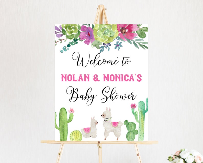 Editable Llama Baby Shower Welcome Sign Cactus Llama Baby - Etsy