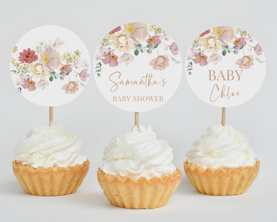 Editable Baby in Bloom Baby Shower Cupcake Topper, Spring Flowers Baby ...