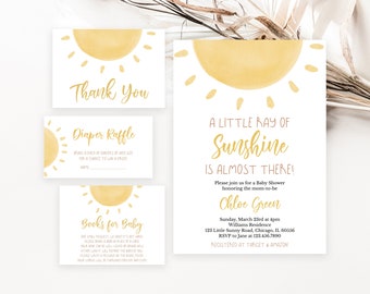 Editable Sunshine Baby Shower Invitation Set, A Little Ray of Sunshine ...
