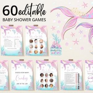 Editable Mermaid Baby Shower Game Bundle, Under the Sea Baby Shower ...