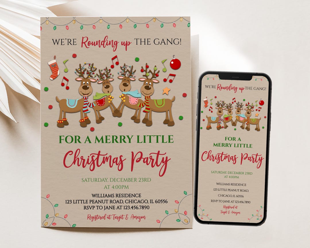 Editable We're Rounding up the Gang Invitation, Rustic Reindeer ...