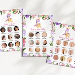 Editable Girl Dinosaur Baby Shower Game Bundle, Purple Pink Floral ...
