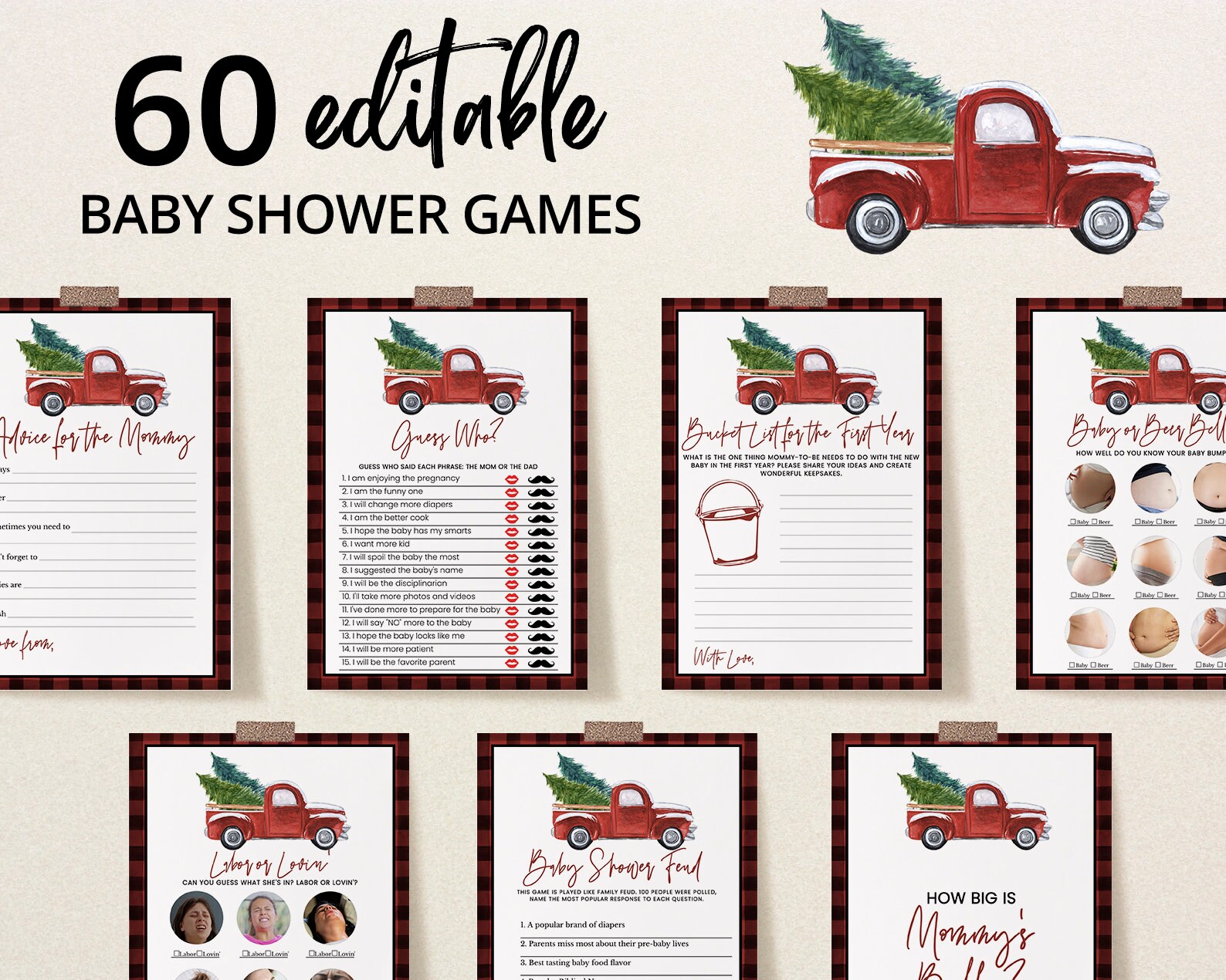 Editable Christmas Baby Shower Game Bundle Red and Black - Etsy