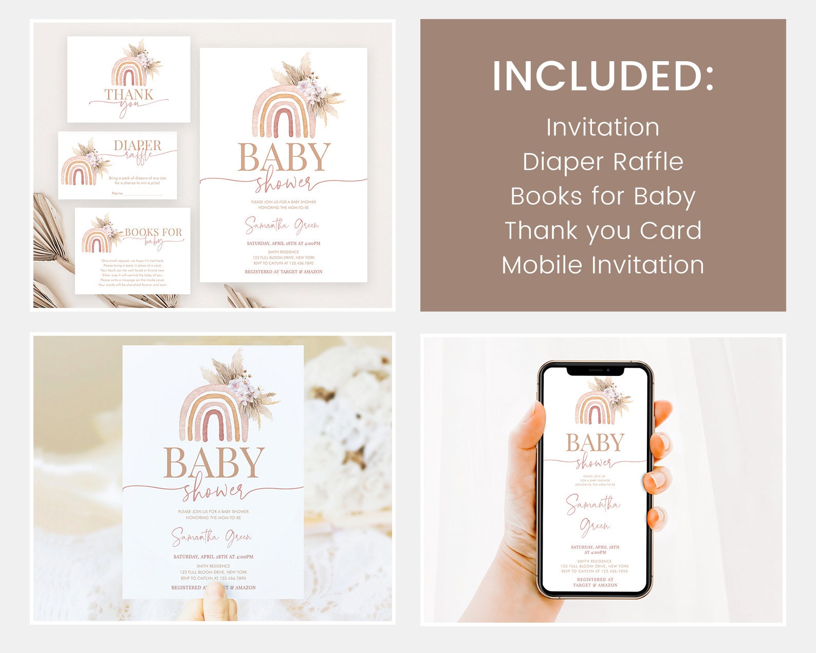 Editable Boho Rainbow Baby Shower Bundle Rustic Rainbow Baby - Etsy