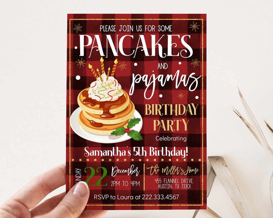 Editable Pancakes and Pajamas Christmas Party Invitation, Holiday ...
