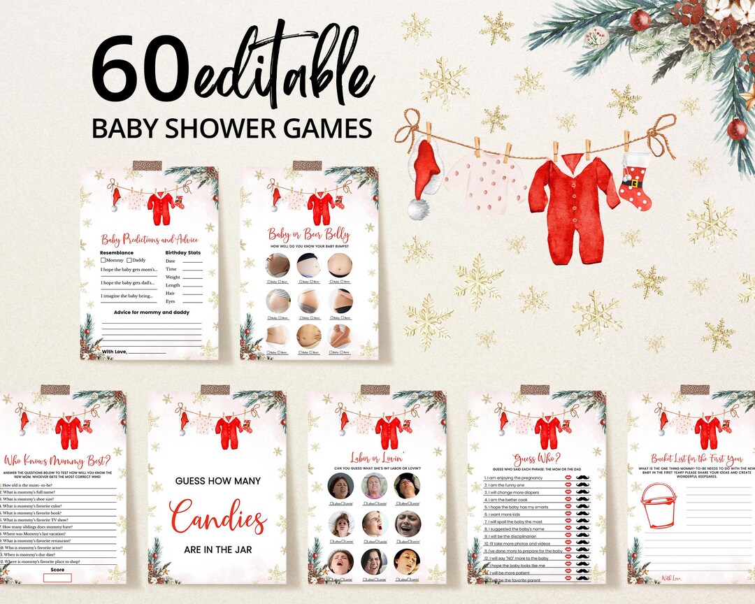 Editable Santa Baby Gender Neutral Baby Shower Game Bundle, Clothes ...