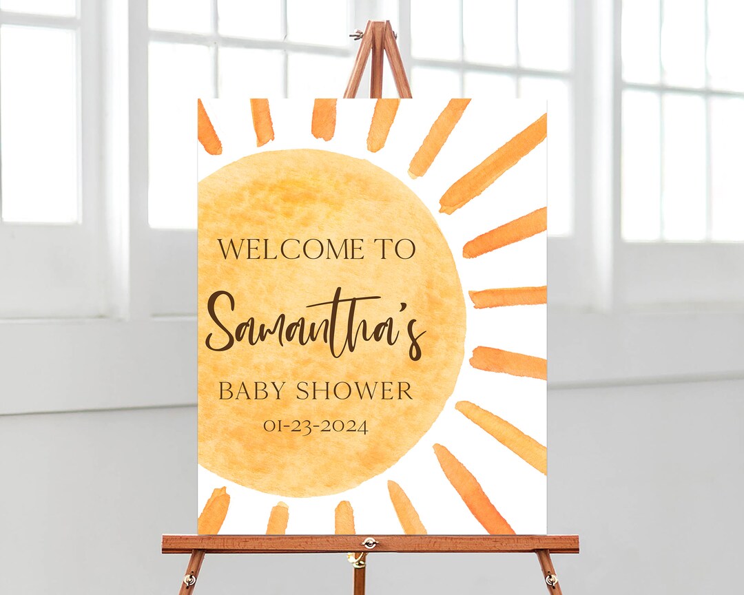 Editable A Little Ray of Sunshine Baby Shower Welcome Sign, Here Comes ...