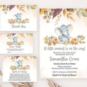 Editable Fall Elephant Baby Shower Invitation Bundle, Pumpkin Elephant ...