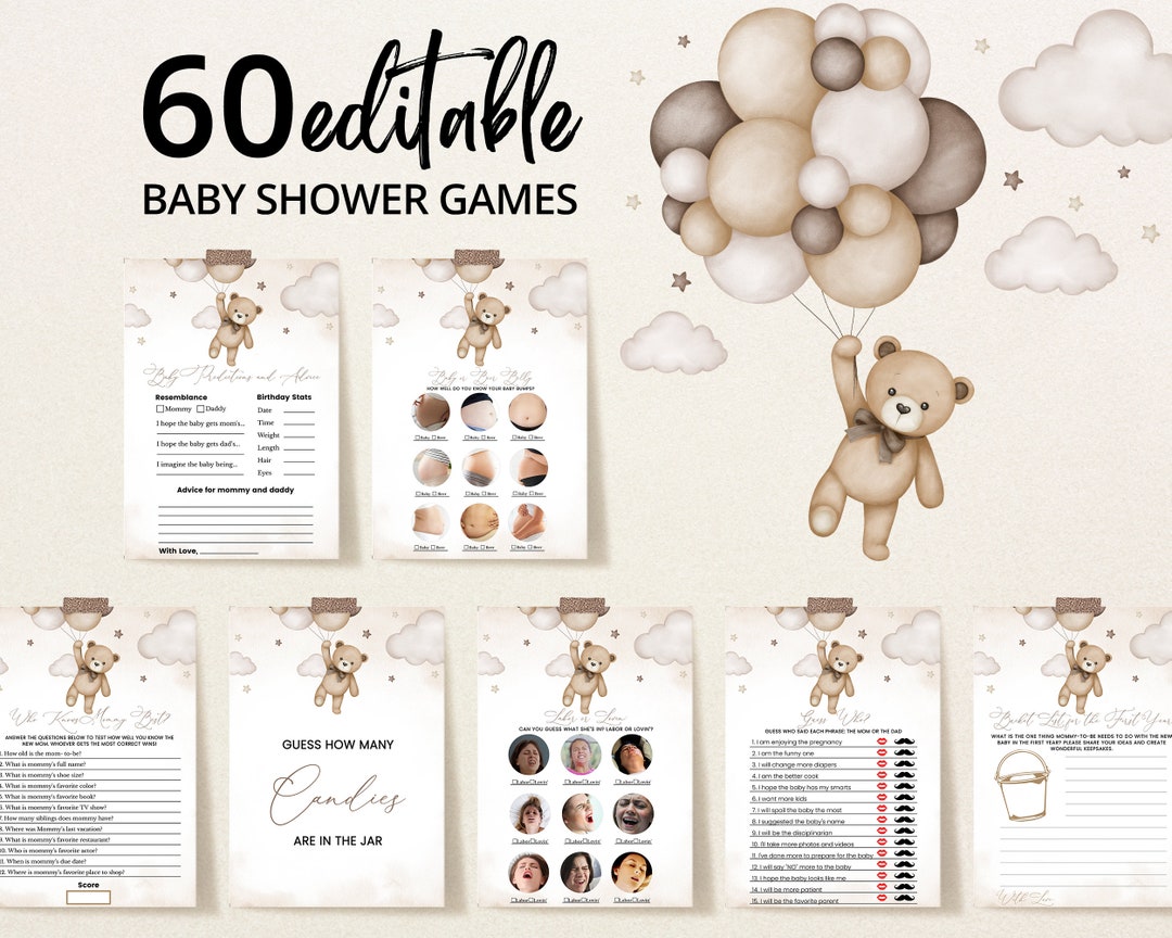 Editable Gender Neutral Bear Baby Shower Game Bundle, We Can Bearly Wait Baby Shower Game Pack ...