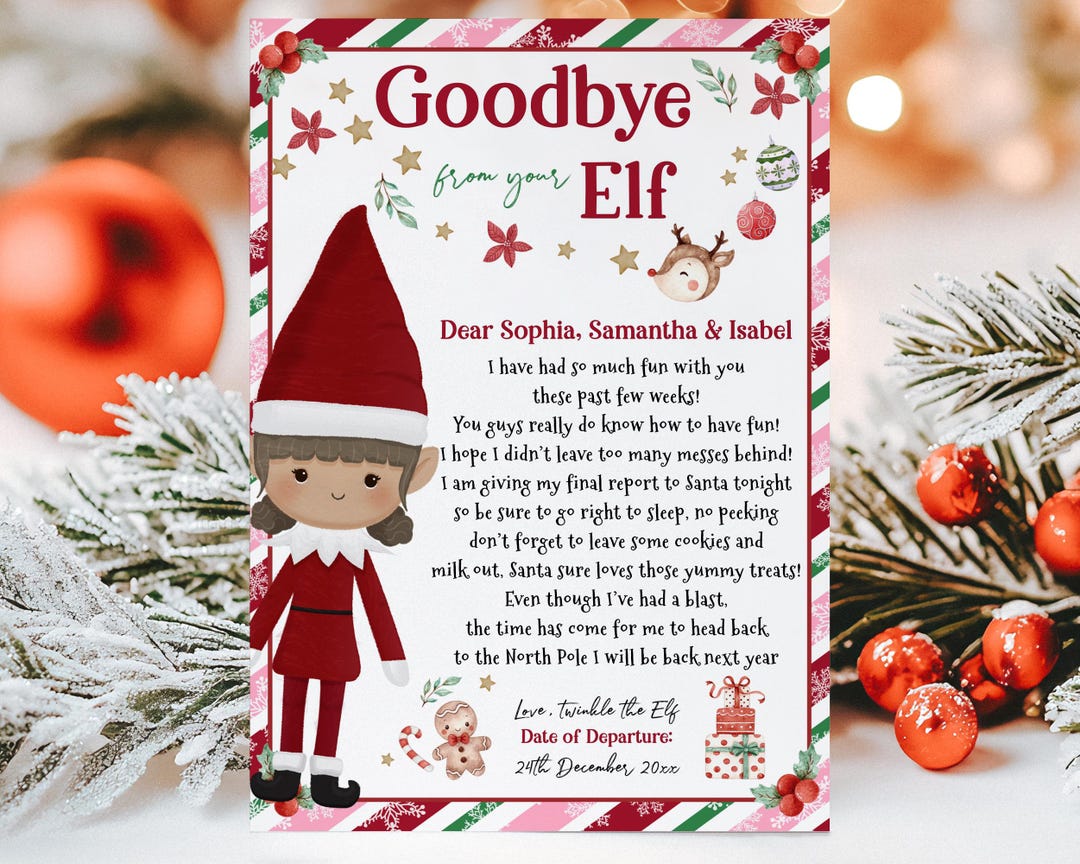 Editable Girl Goodbye Letter From Elf, Elf Farewell Letter, Goodbye for ...